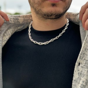 Men's Silver Thick Chain Necklace, Stackable Chain Necklace, Silver ...