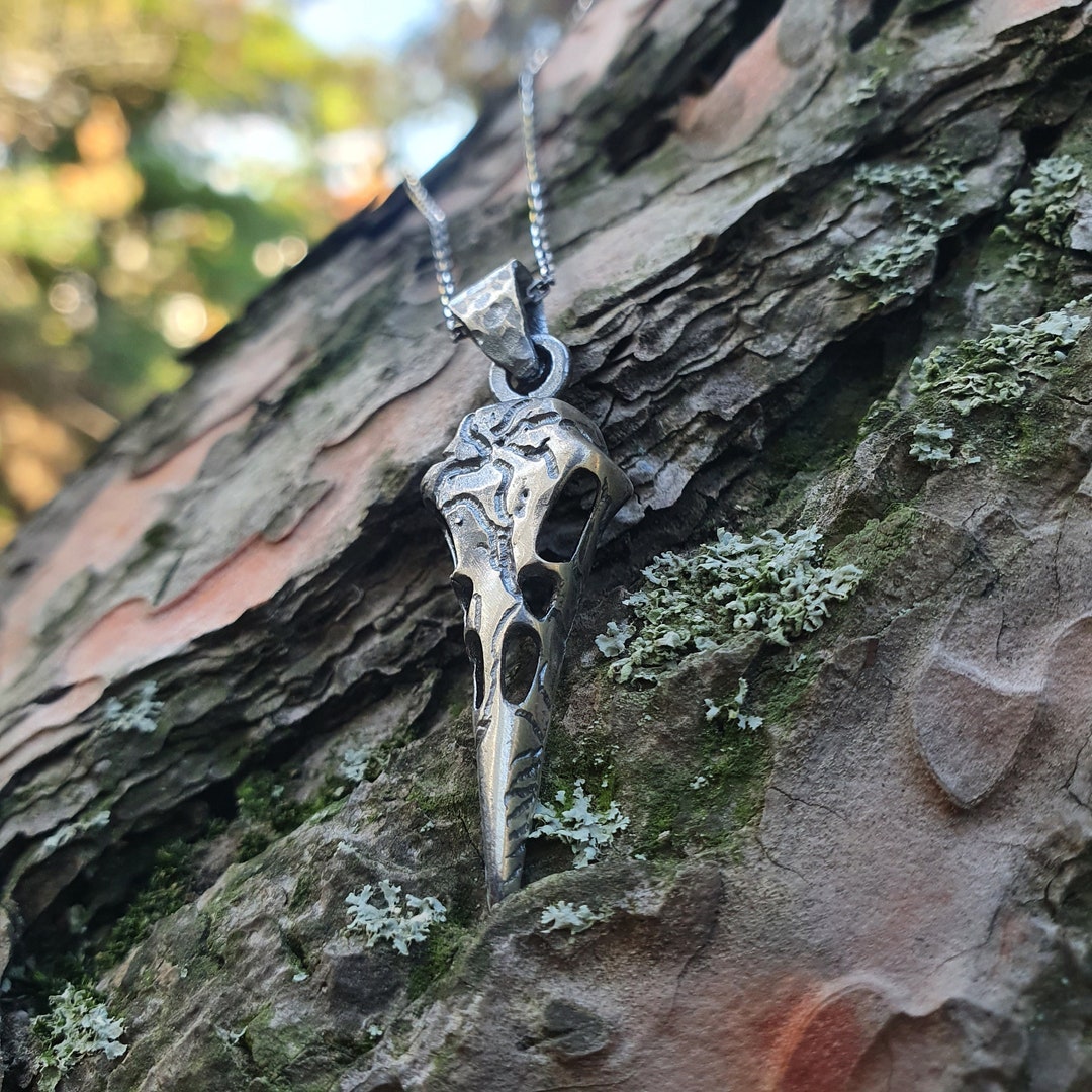 Sterling Silver Raven Skull Necklace,raven Skull Jewelry,silver Raven ...