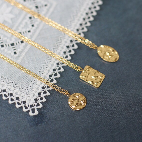 Gold Coin Oval Rectangle Pendant Necklace Hammered Coin - Etsy