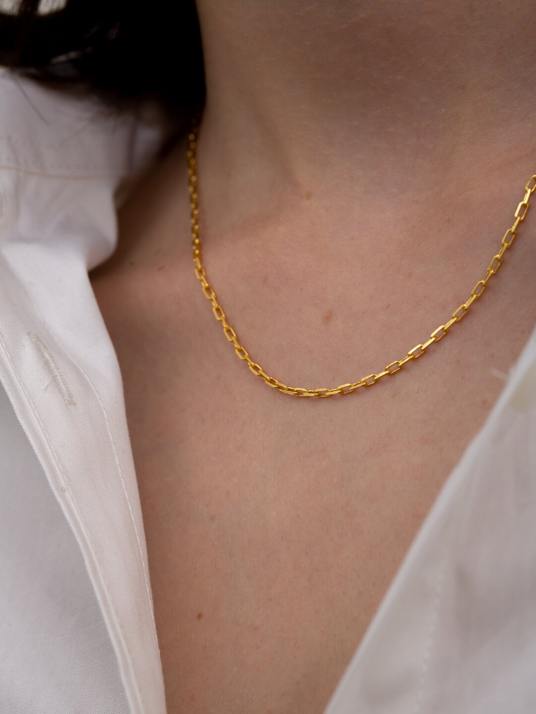 Gold Figaro Chain Necklace in Sterling Silver, Gold Layering Necklace ...
