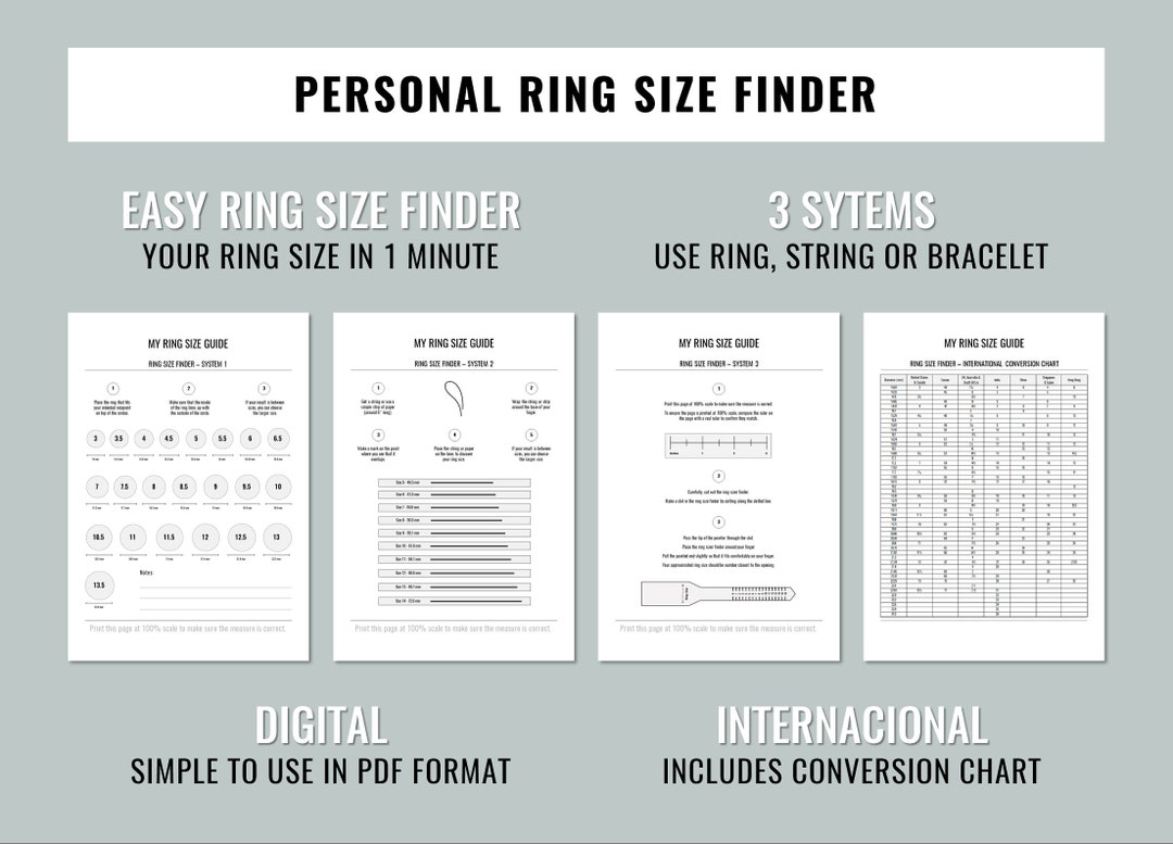 Printable Ring Sizer With Conversion Chart (digital Download) - Etsy