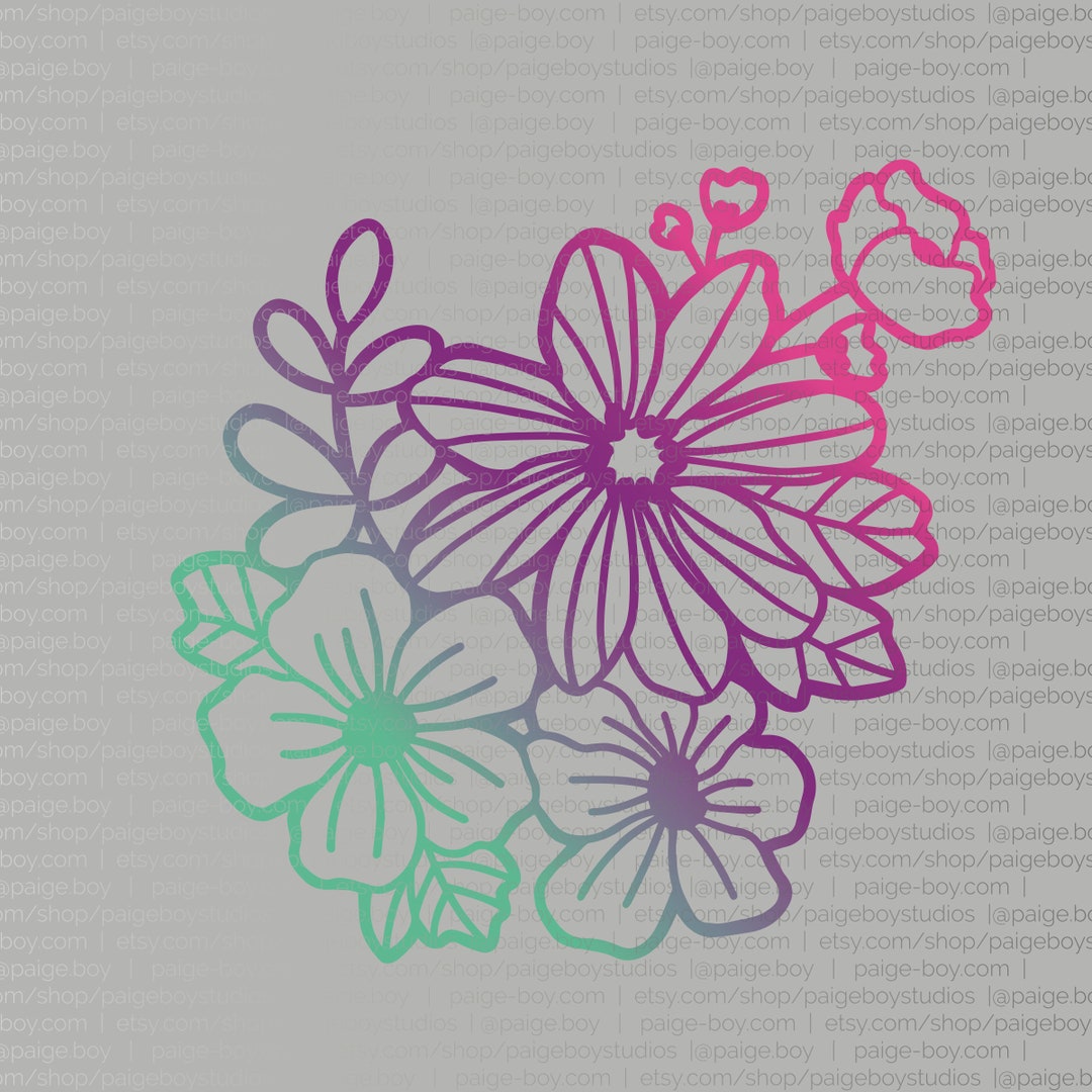 Flower Cluster 3 - Big Wildflowers and Ferns - SVG / Vector File for ...