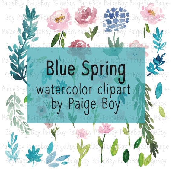 Blue Spring Hand Painted Watercolor Floral Clipart Set | Etsy