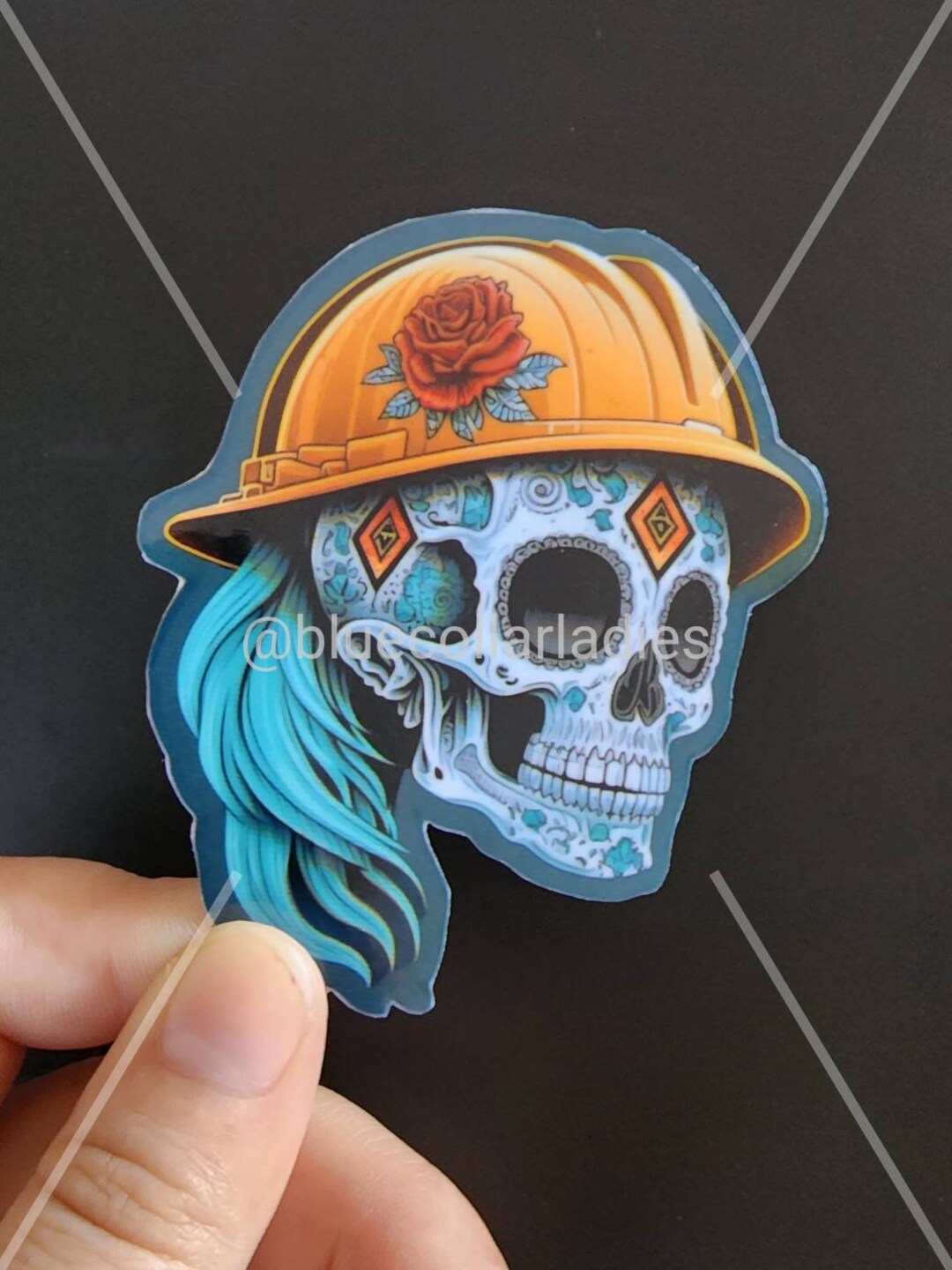 Sugar Skull Construction Hat Laborer Female Woman in Trades Sticker - Etsy
