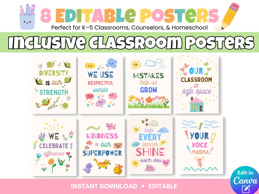 Inclusive Editable Classroom Printable Posters,pastel Decor, INSTANT ...