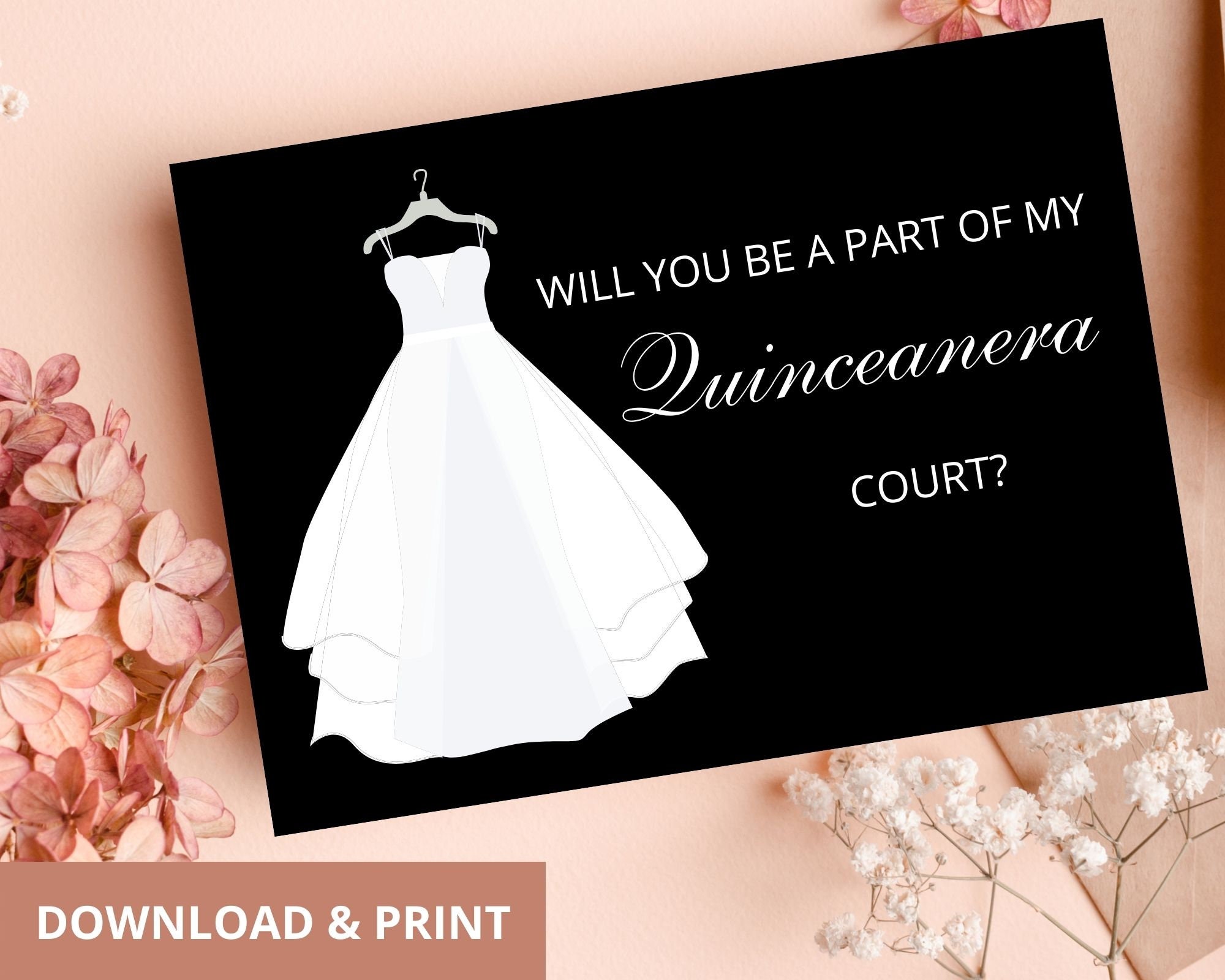 Quinceanera Dress Card, Quinceanera Invite, Printable Will You Be A ...