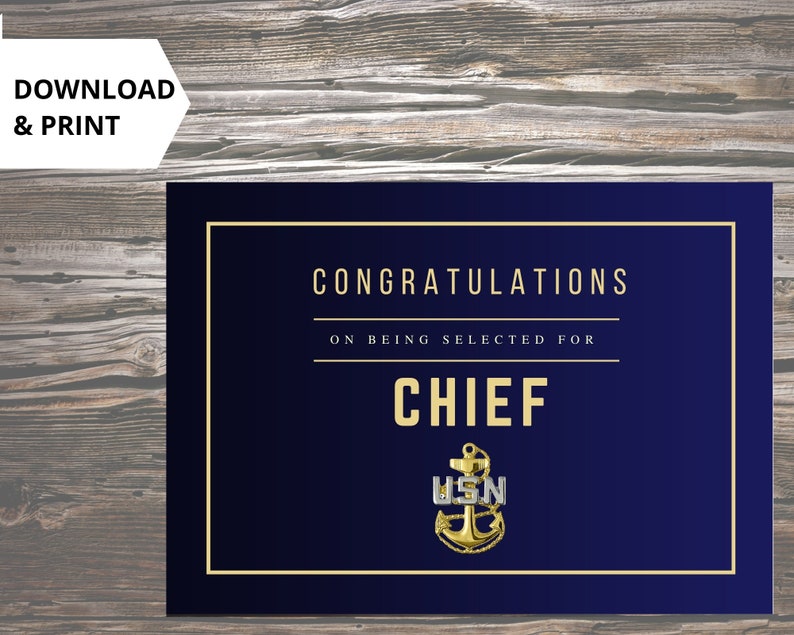 US Navy Chief Petty Officer Card, Congratulations on Being Selected for ...