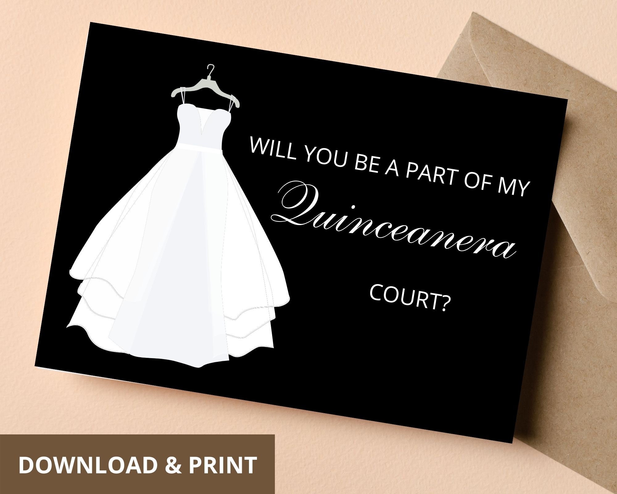 Quinceanera Dress Card, Quinceanera Invite, Printable Will You Be A ...