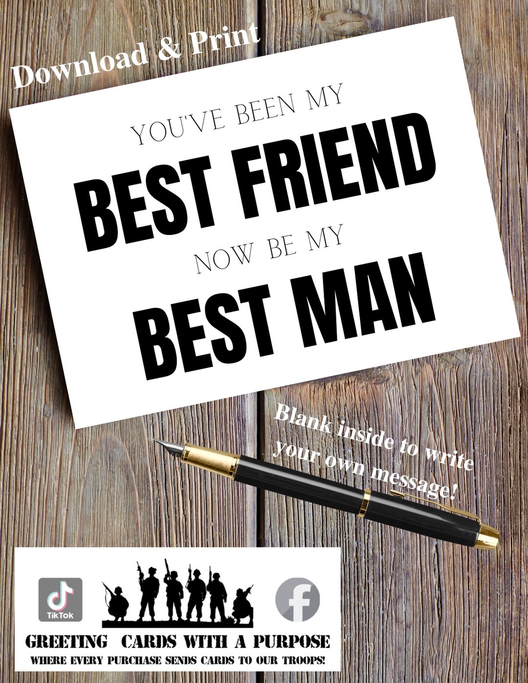 Best Friend Best Man Card, Printable Wedding Party Card, Digital ...