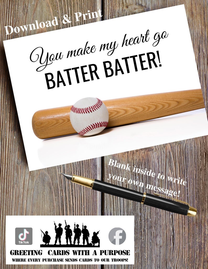 Baseball Anniversary Card, Printable Happy Birthday Card, You Make My ...