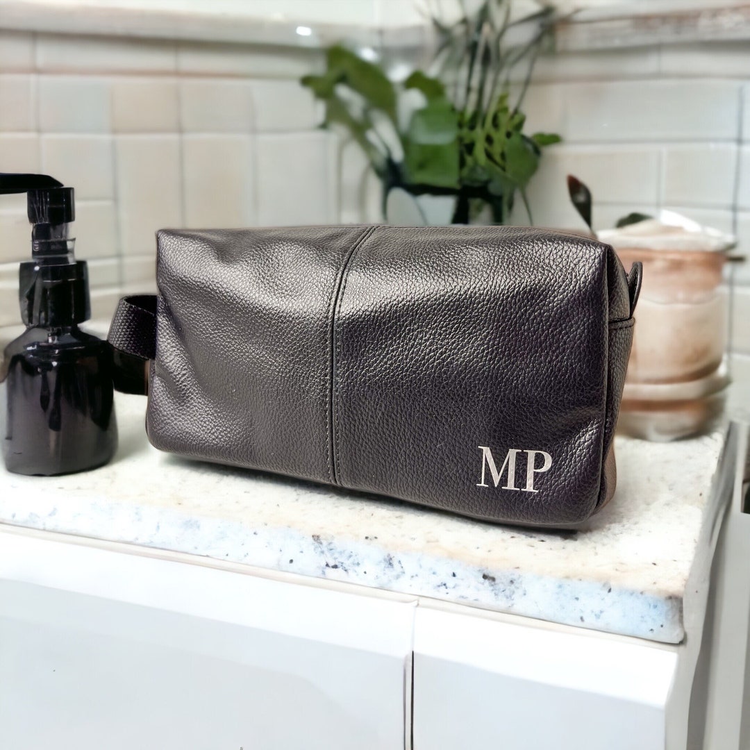 Personalised Leather Wash Bag for Dad – Travel Toiletry Bag, Initial ...