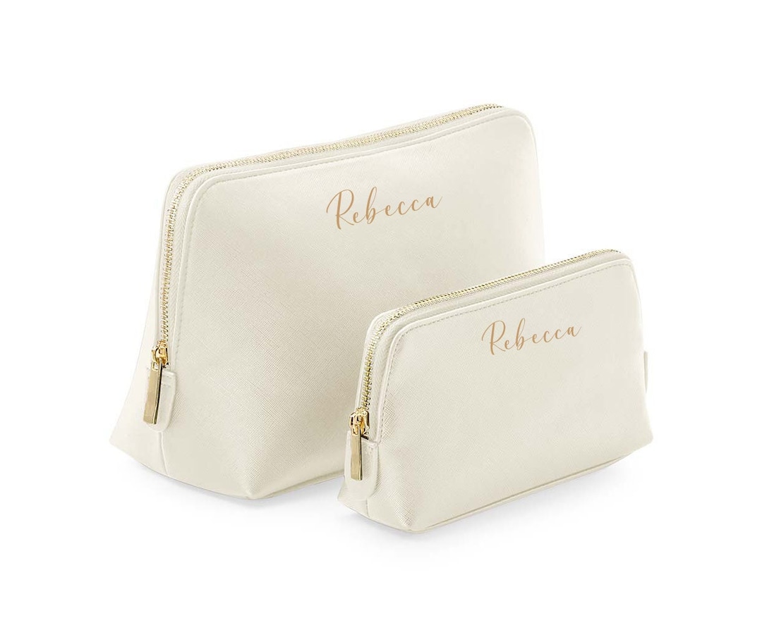 Personalised Faux Leather Makeup Bag, Cursive Text Cosmetic Bag ...