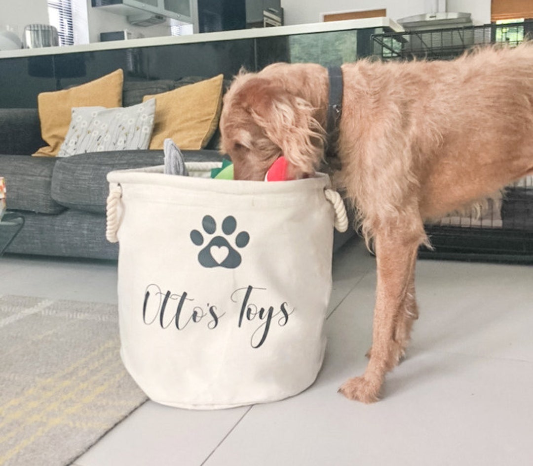 Personalised Pet Paw Print Canvas Toy Basket / Bag, Dog Toy Basket, Pet ...