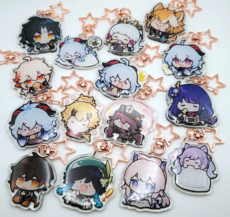 Genshin Impact Emotes Keychain Double-sided Acrylic Charm - Etsy