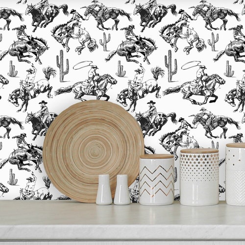 Green Wallpaper Western Wall Paper With Cowboy Southwestern - Etsy