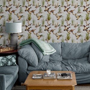 Duck Wallpaper, Nature Wall Decor, Gray Wall Paper, Hunting Wall Decor ...