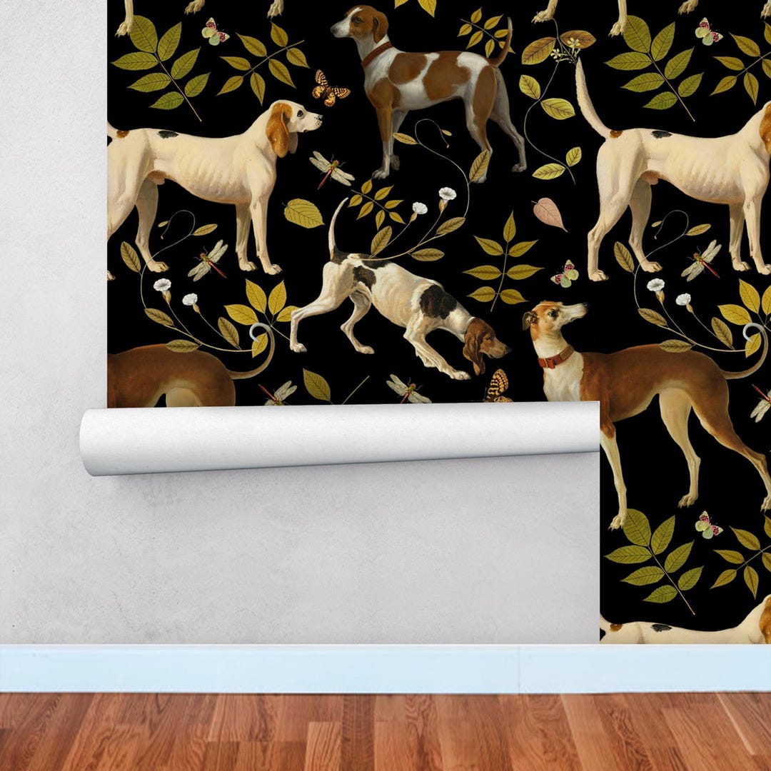 Dark Vintage Style Hunting Dogs Wallpaper, Traditional or Pre-pasted ...