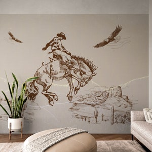 Western Cowboy Wall Decal, Southwestern Wallpaper, Wild West Wall Mural ...