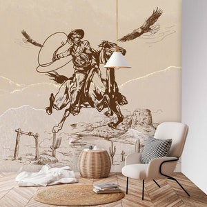 Cowboy Wall Decal, Southwestern Wallpaper, Wild West Wall Mural Peel ...