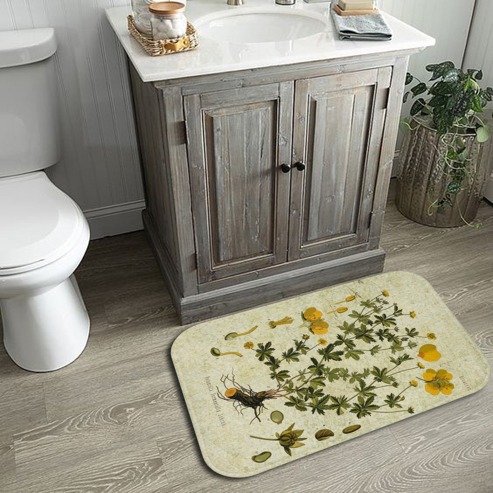 Bath Mat With Yellow Flowers Vintage Country Decor Botanical - Etsy