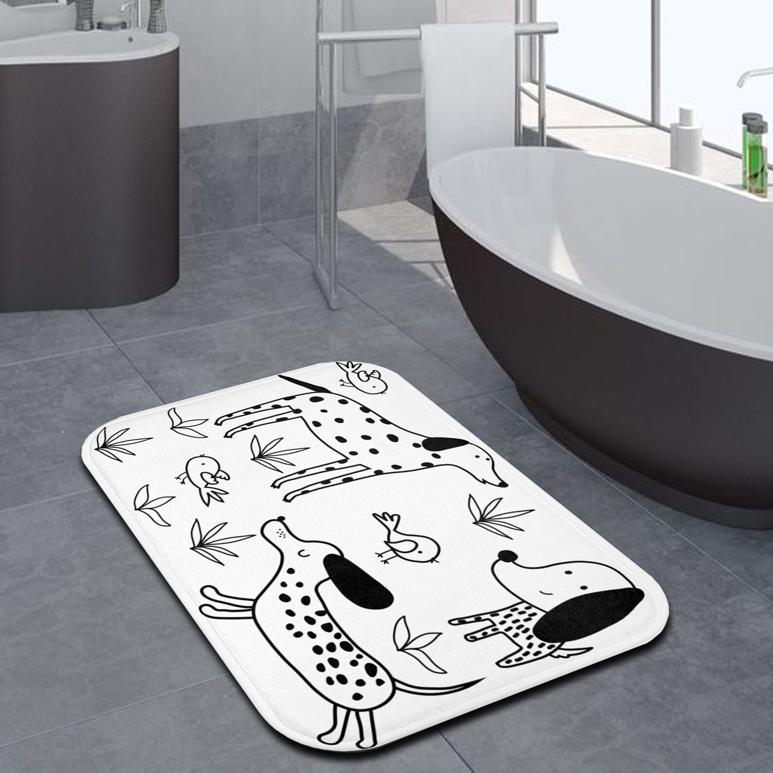 Dogs Bath Mat Funny Bath Rug in Black & White Dog Lover Home - Etsy