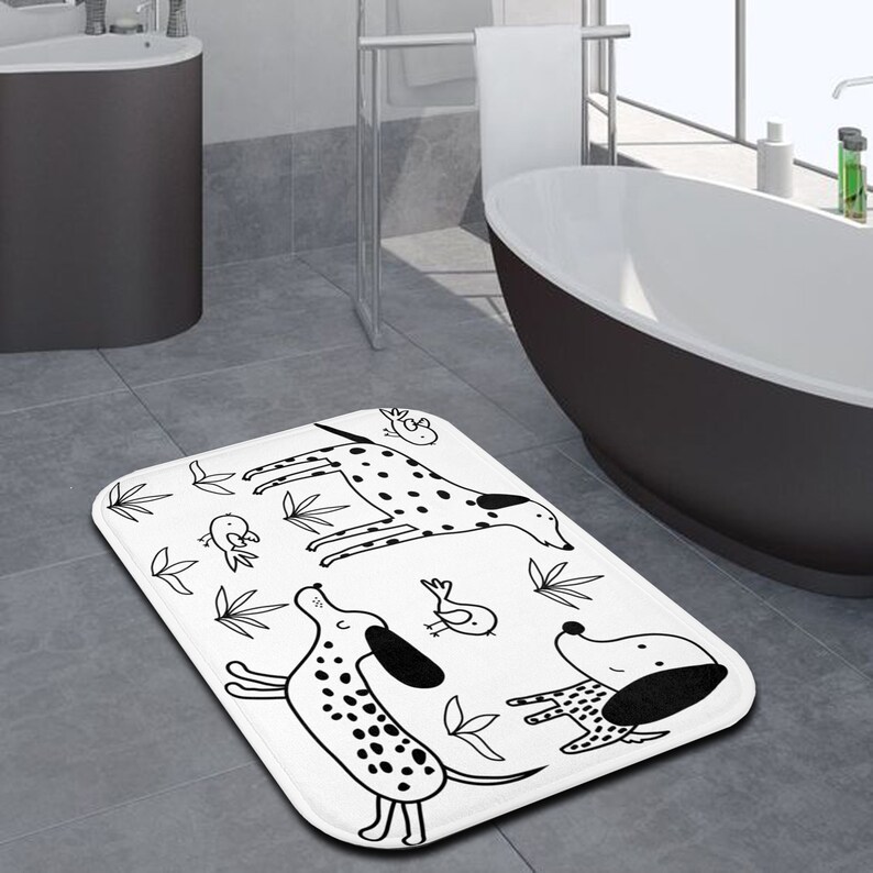 Dogs Bath Mat Funny Bath Rug in Black & White Dog Lover Home - Etsy