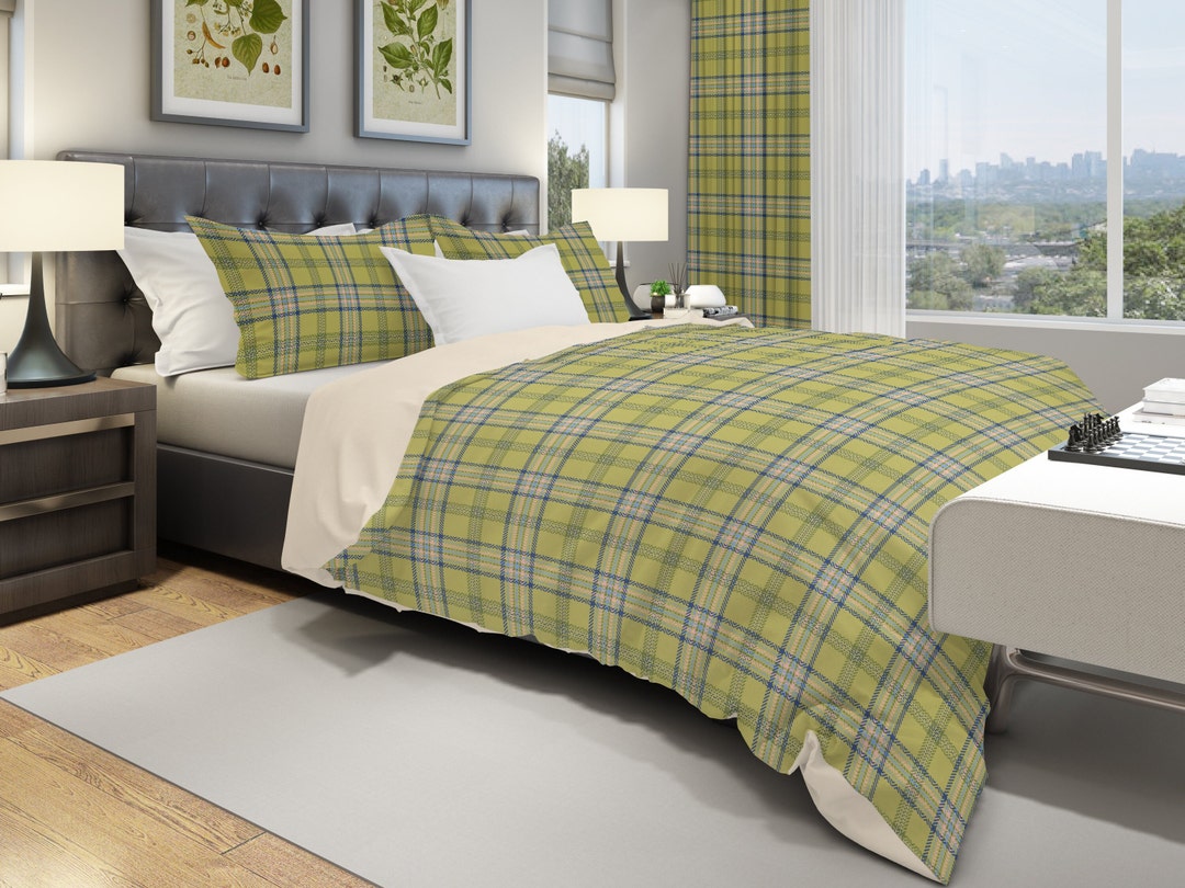 Plaid Duvet Cover, Green Duvet Cover or Pillow Shams, Checkered Bedding ...