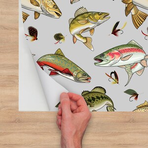 Fish Wallpaper, Gray Wall Paper Peel and Stick With Salmon, Fishing ...