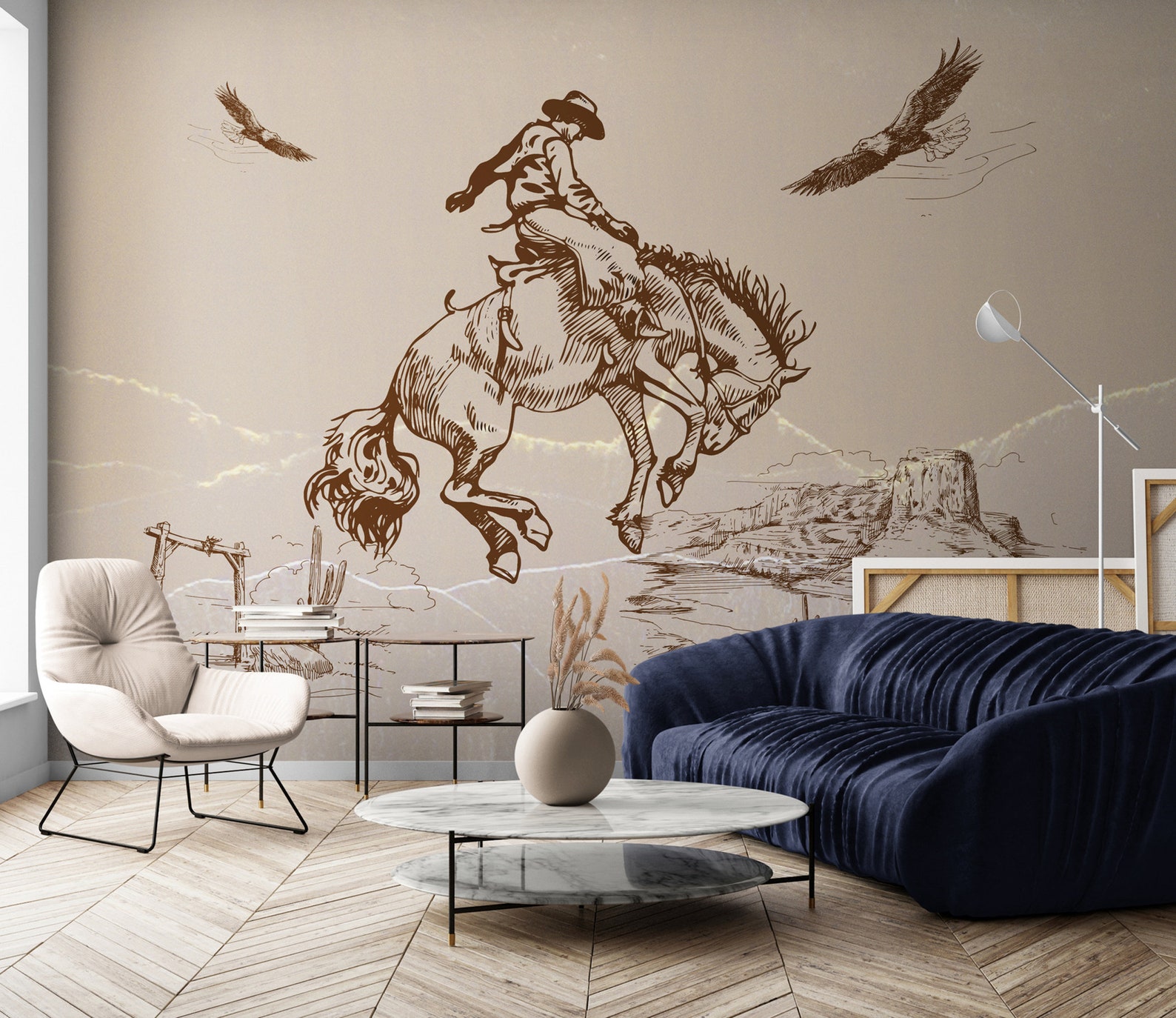 Western Cowboy Wall Decal, Southwestern Wallpaper, Wild West Wall Mural ...