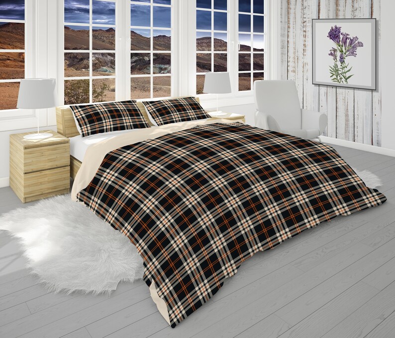Dark Duvet Cover, Plaid Bedding Set, Checkered Duvet Cover and Pillow ...