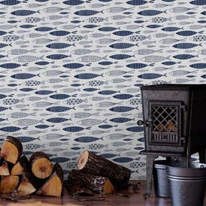 Blue Wallpaper, Fish Wallpaper Peel and Stick, Lake House Decor ...