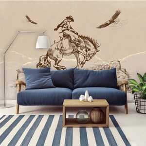 Western Cowboy Wall Decal, Southwestern Wallpaper, Wild West Wall Mural ...