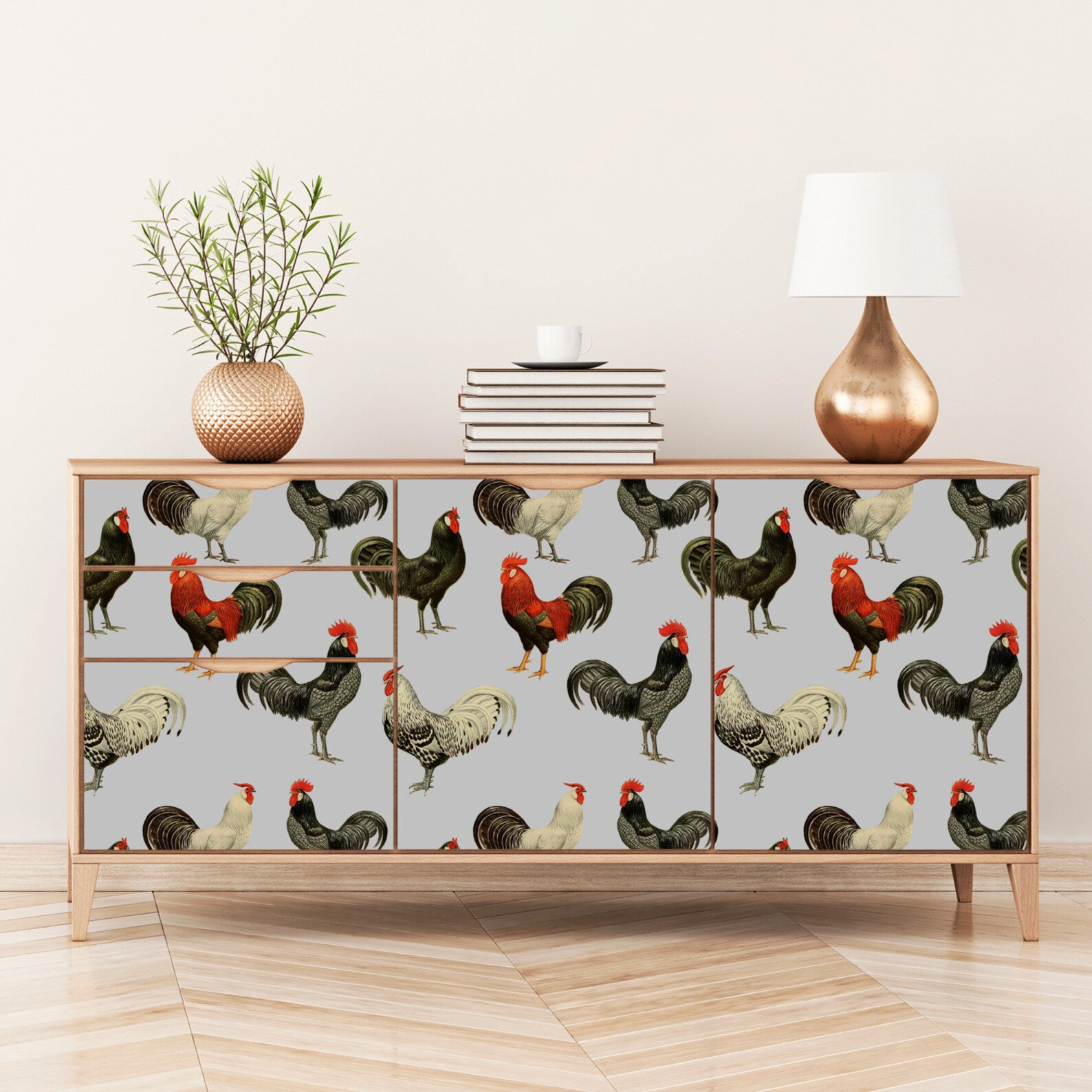 Rooster Decal, off White Wallpaper, Removable Farmhouse Wall Paper ...