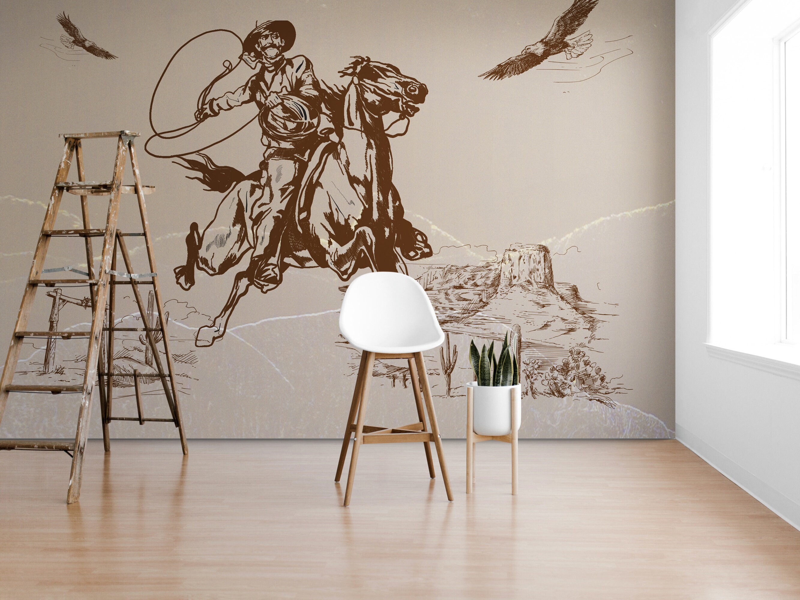 Cowboy Wall Decal Southwestern Wallpaper Wild West Wall - Etsy
