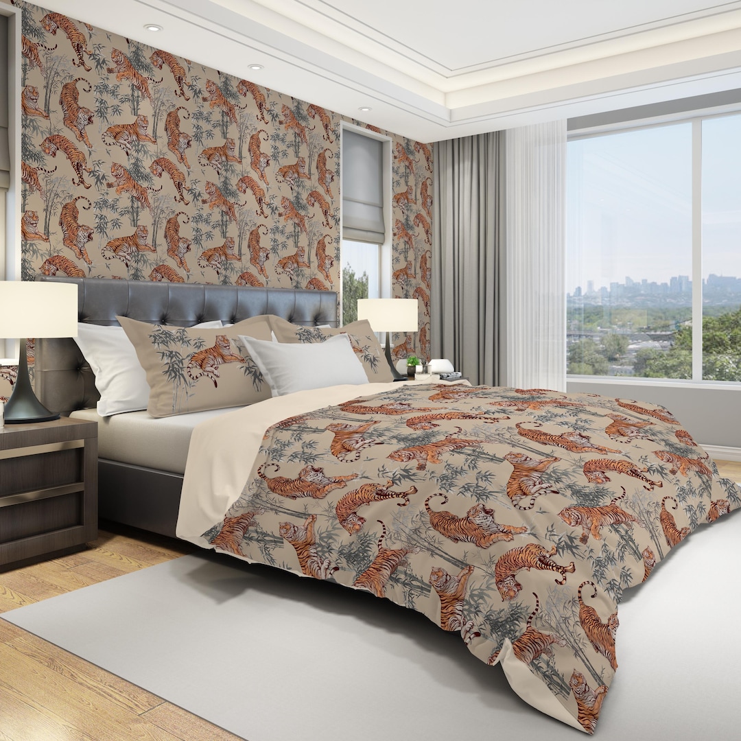 Jungle Bedding, Cute Duvet Cover With Tiger, Animals Bedding Set, Duvet ...