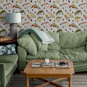 Fish Wallpaper, Gray Wall Paper Peel and Stick With Salmon, Fishing ...