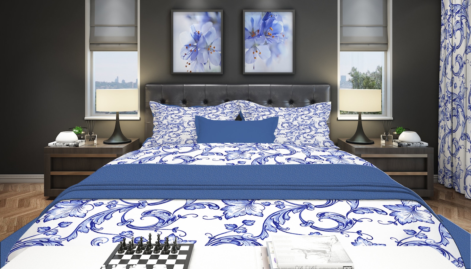 Art Deco Duvet Cover Blue and White Leaves Bedding with | Etsy