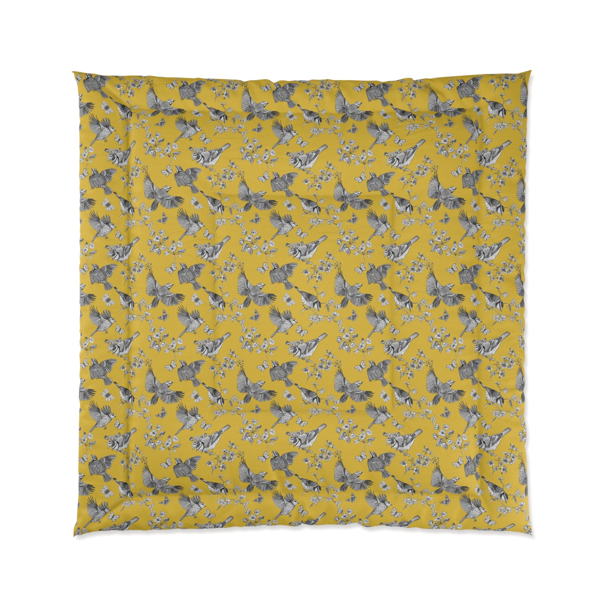 Yellow Bedding Set, Birds Comforter King, Queen, Tween, XL Twin Size ...