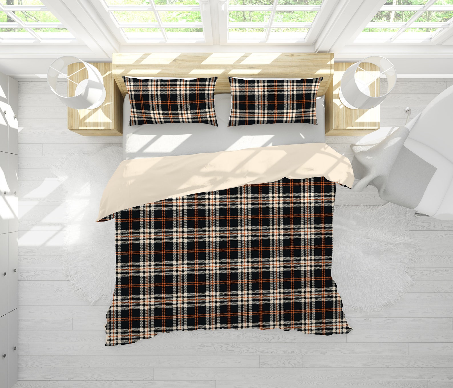 Dark Duvet Cover, Plaid Bedding Set, Checkered Duvet Cover and Pillow ...