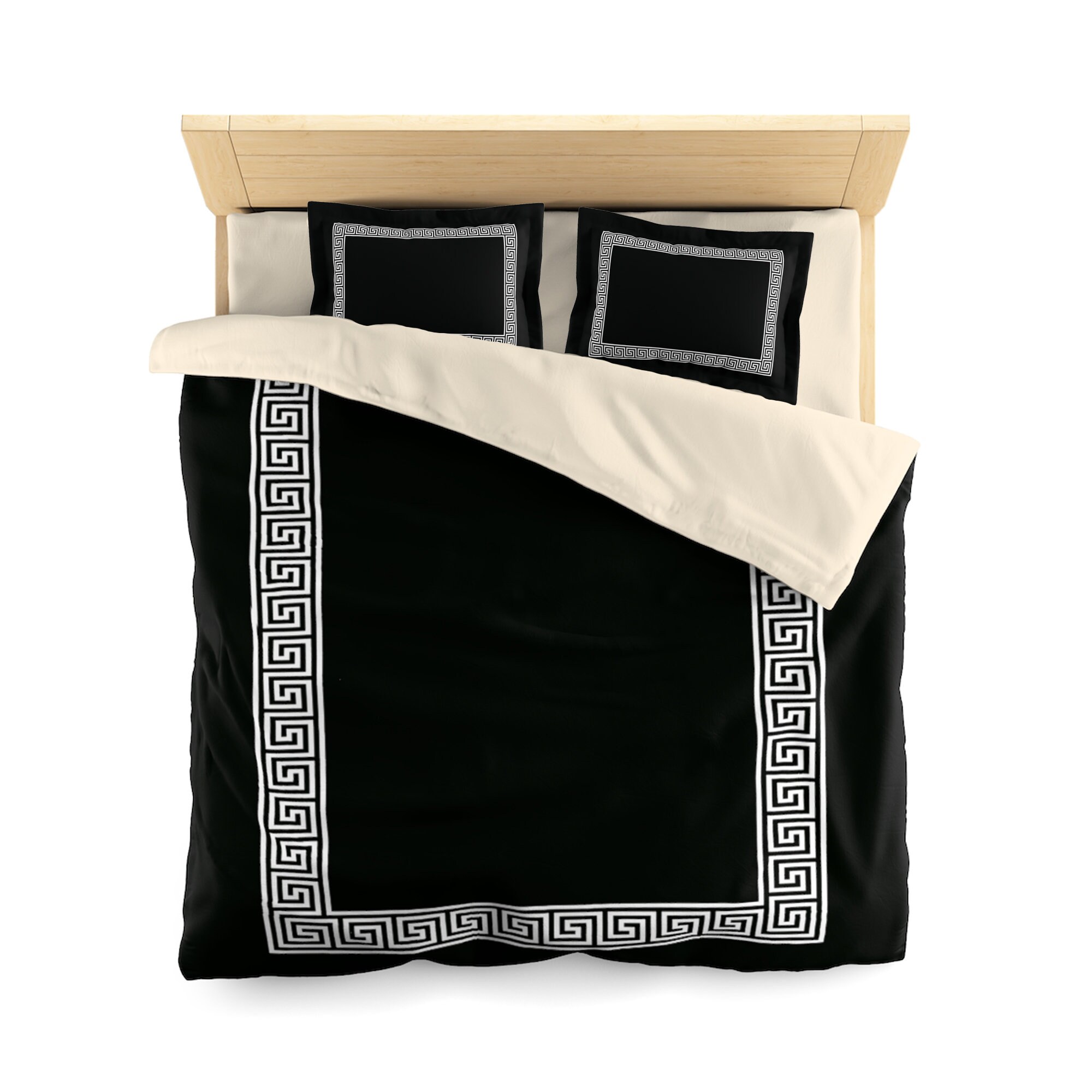 Black Duvet Cover Meander Patterns Greek Key Bedding Dark - Etsy