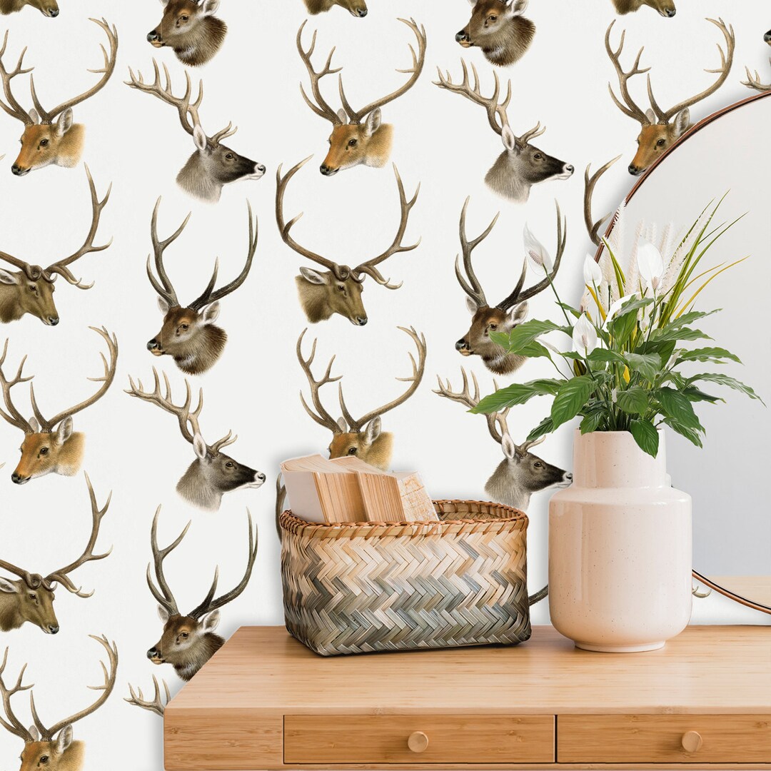 Deer Wallpaper, Cottagecore Decor, Cabin Wall Décor, Retro Wall Paper ...