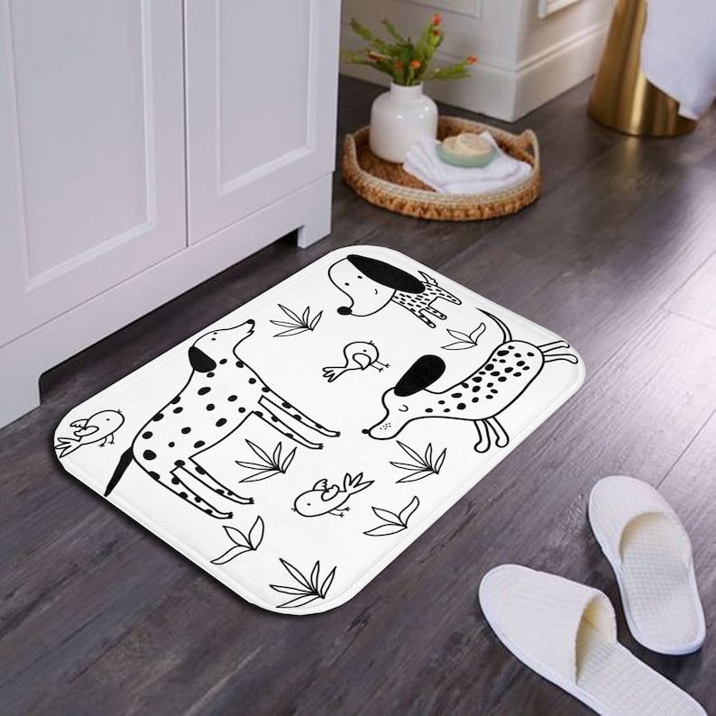 Dogs Bath Mat Funny Bath Rug in Black & White Dog Lover Home - Etsy