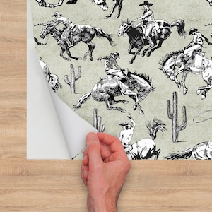 Gray Wallpaper With Cowboy, Southwest Decor, Western Wallpaper Peel ...
