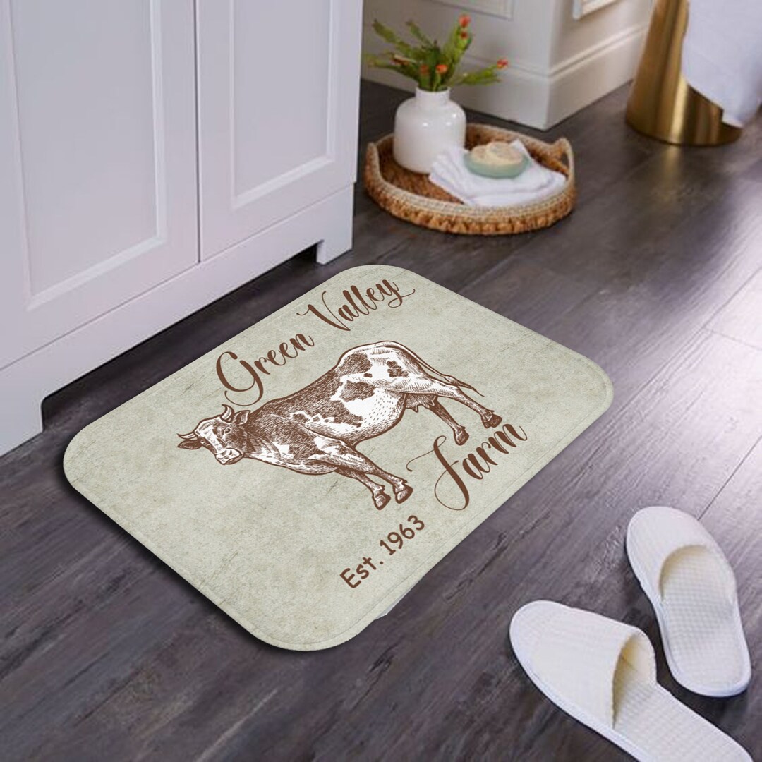 Custom Cow Bath Mat, Farmhouse Bathroom Rug, Personalized Farm Bathroom ...