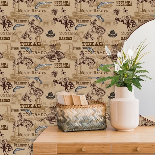 Western Wall Decal Cowboy Wallpaper Horse Mural Wall Paper - Etsy