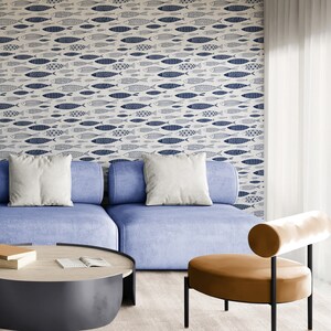 Blue Wallpaper, Fish Wallpaper Peel and Stick, Lake House Decor ...