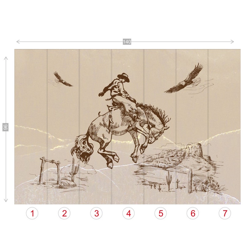 Western Cowboy Wall Decal Southwestern Wallpaper Wild West - Etsy