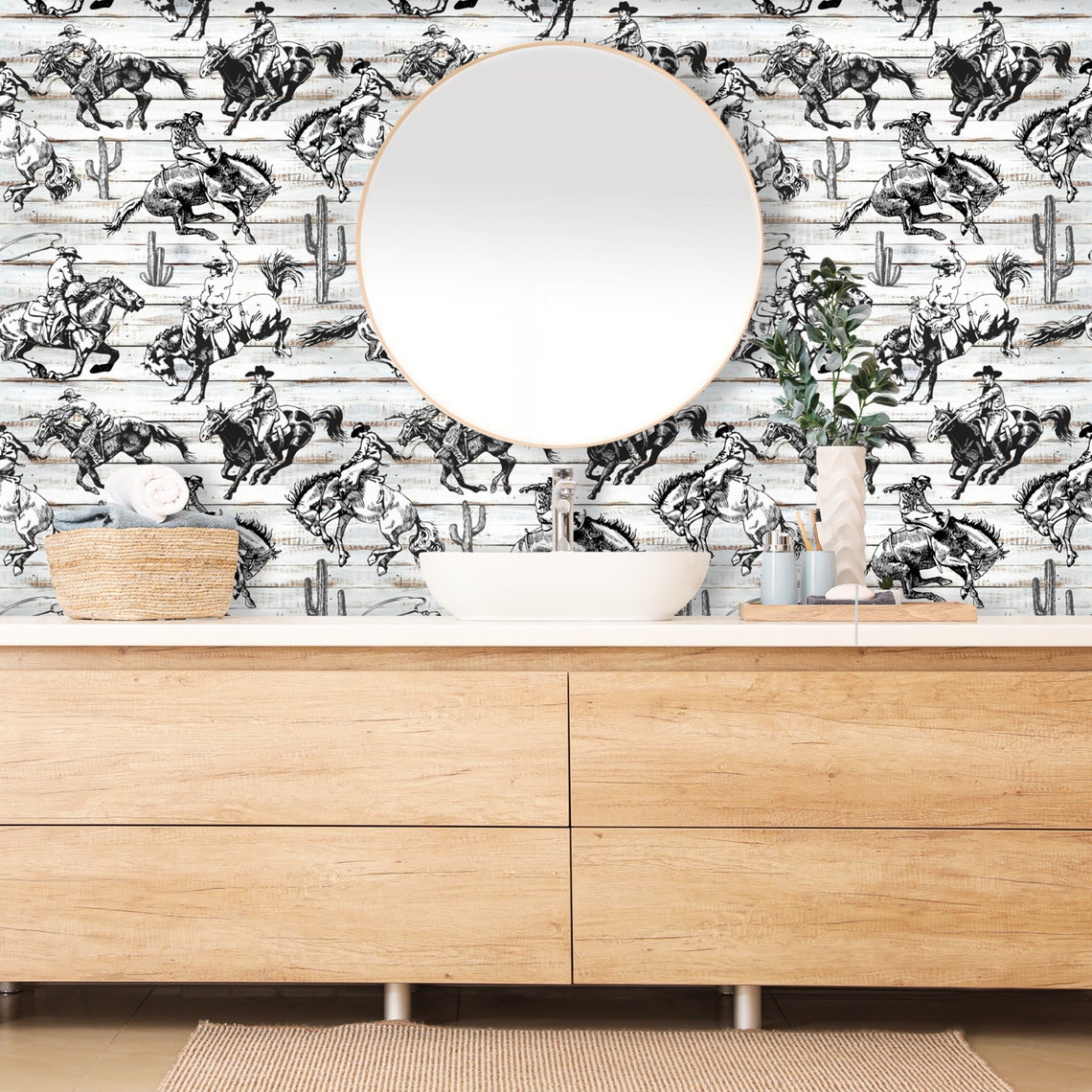 Cowboy Wall Paper Western Wallpaper Peel Stick Southwestern - Etsy