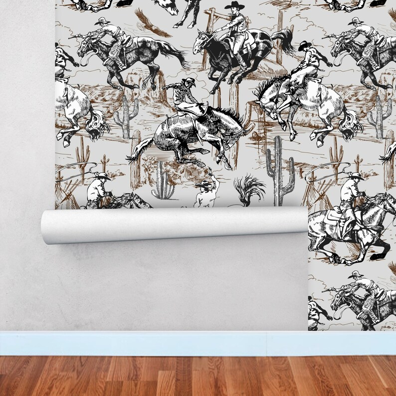 Southwestern Wallpaper With Cowboy Southwest Wall Decal - Etsy