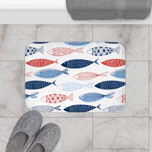 Fish Bathmat, Cabin Bathroom Rug, Sea Bath Mat, Beach House Bathroom ...
